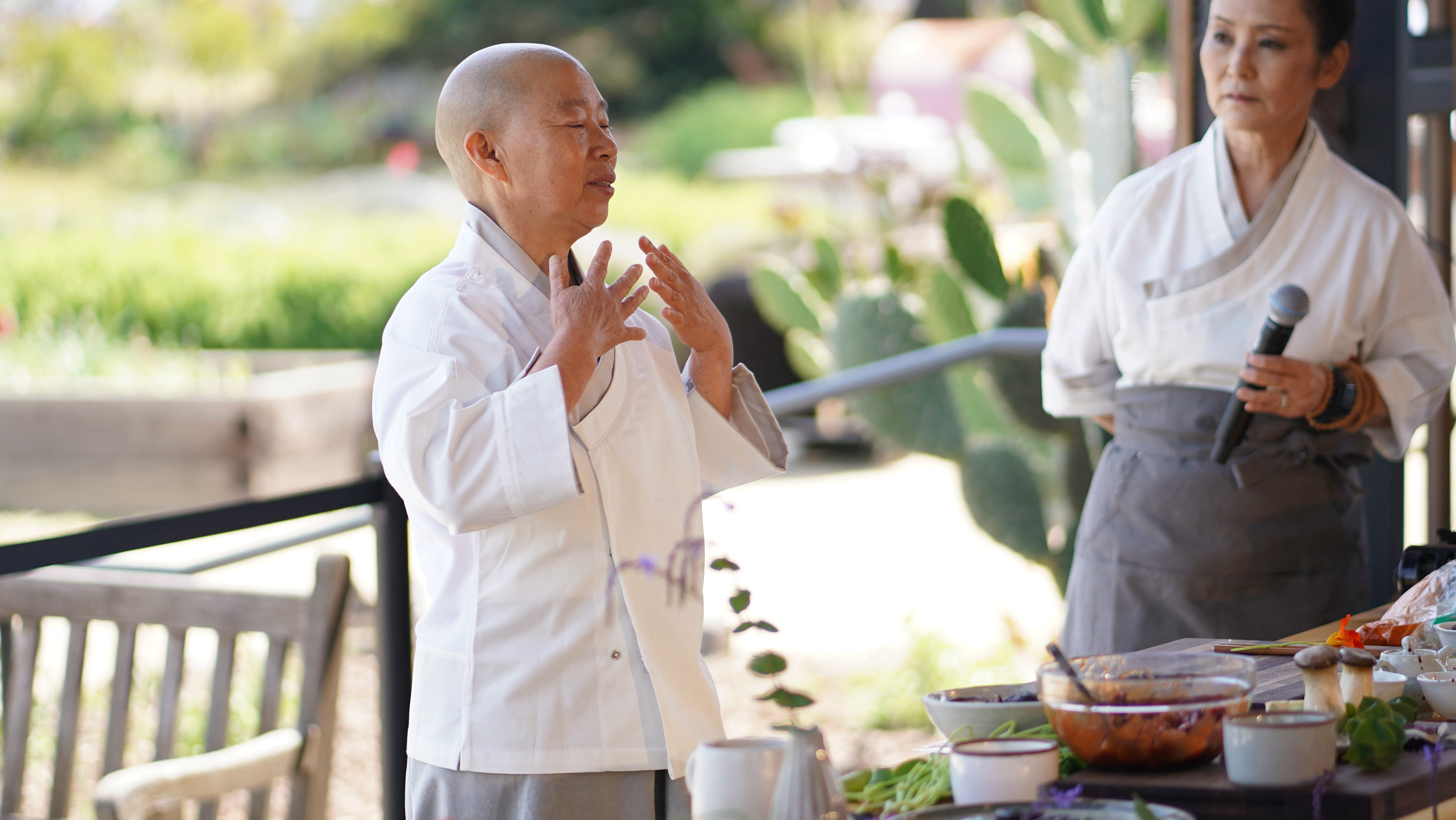 Buddhist Nun Jeong Kwan Seunim teaches Korean temple cuisine at the Farm